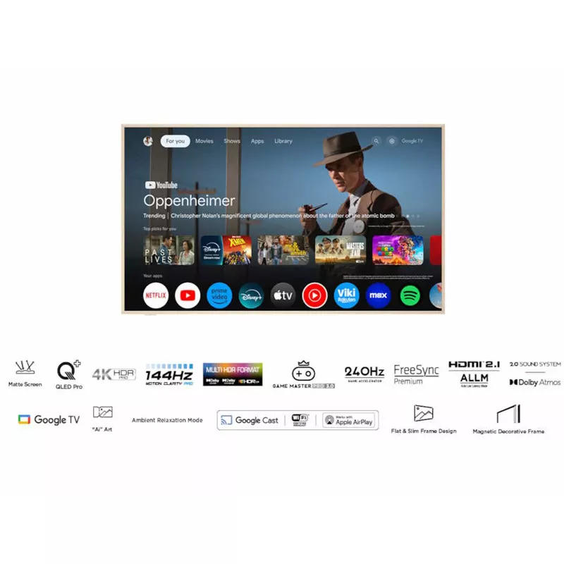 Televizor TCL 55A300W/QLED/55″/4K UHD/144Hz/Matte Screen/”Ai” Art/Google TV/frame