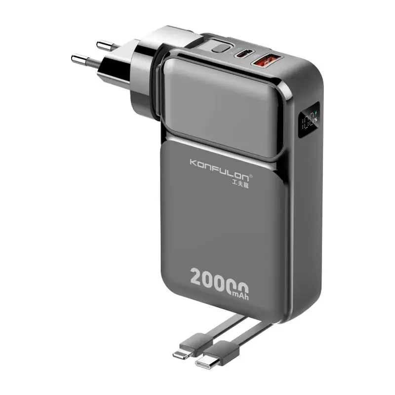 Kućni punjač KONFULON A57Q 20W sa Power Bank baterijom 20000mAh i 2u1 kablom crni