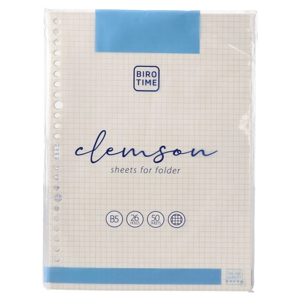 Biro Time Listovi za fasciklu Clemson B5, Karo, 50 komada