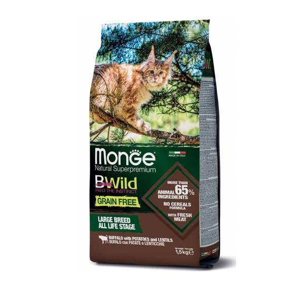 Monge Bwild Cat Grain Free Large Breed All Life Stage Buffalo with Potatoes and Lentils - 1,5kg