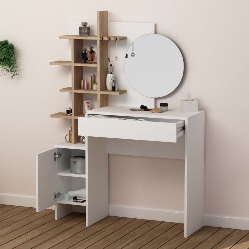 Mup - White, Oak White Oak Make-Up Table