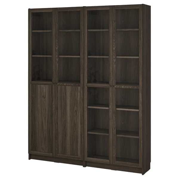 Biblioteka s pločom/stakl.vratima, tamnosmeđa im. hrastovine/bistro staklo, 160x30x202 cm