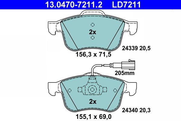 Komplet pločica, disk-kočnica ATE 13.0470-7211.2