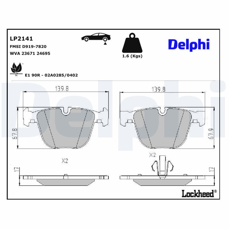 Komplet pločica, disk-kočnica DELPHI LP2141
