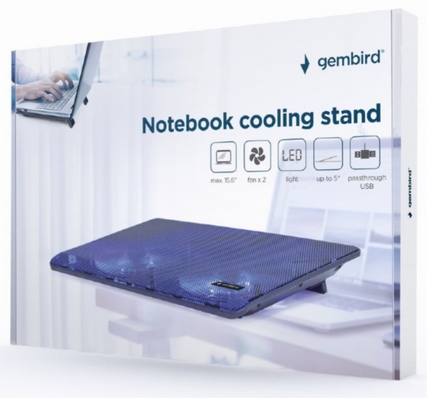 NBS-2F15-05 Gembird hladnjak za laptop, 15.6 2x125mm Fan, USB, 340x250mm, Ergo Stand