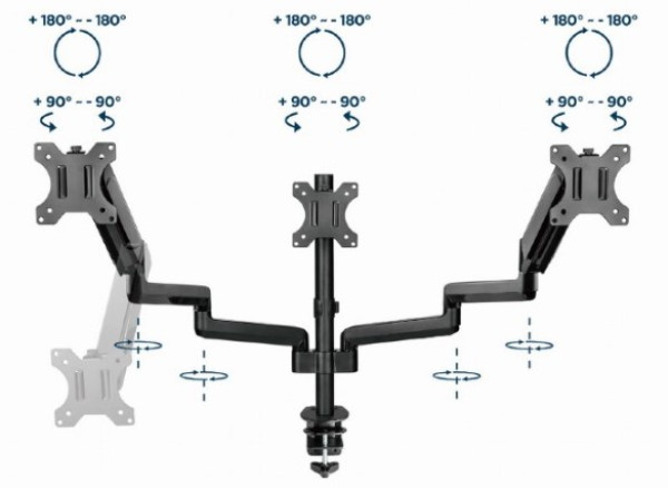MA-DA3-01 Gembird Podesivi stoni drzac za monitor sa tri ruke, tilt, 17-27 max.7kg