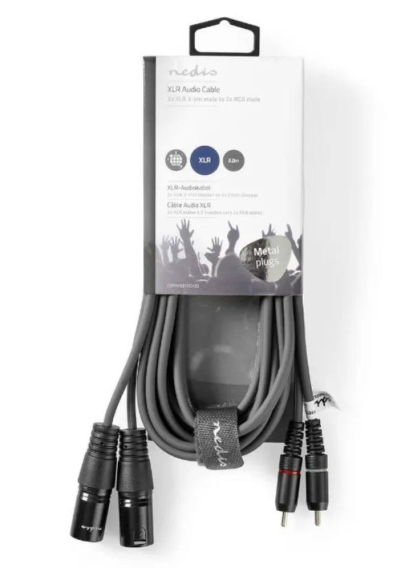NEDIS COTH15210GY30 Balanced Audio Cable 2x XLR 3-Pin muski na 2x RCA muski, 3m, PVC, Dark Grey