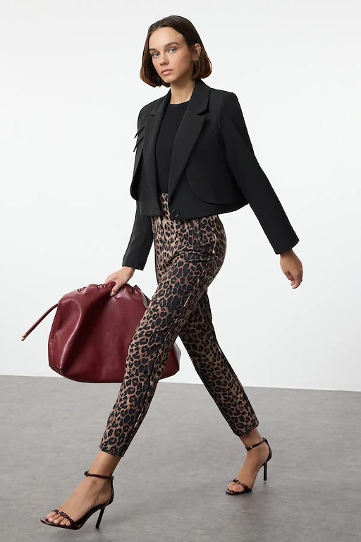 Trendyol Ženske pantalone sa leopard printom, Braon