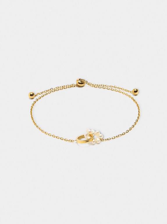ADJUSTABLE BRACELET WITH FRESHWATER PEARLS - STAINLESS STEEL