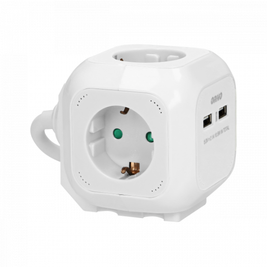 SIVO BELO KUCISTE POWER CUBE SA 4 PRIKLJUCNICE + 2 USB PUNJACA SA KABLOM 1.4m ORNO OR-AE-13144