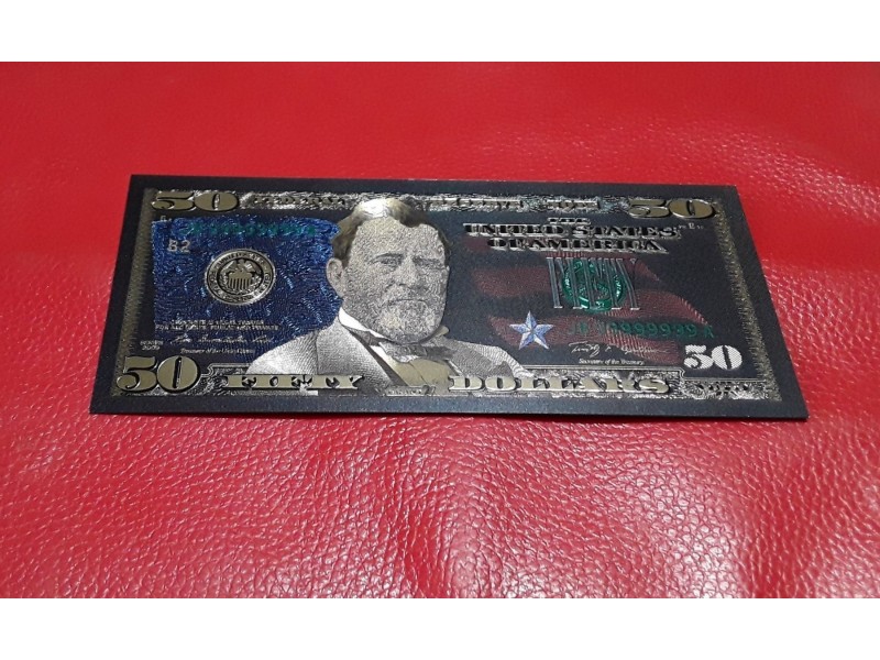 Crno zlatna, plasticna novcanica - 50 dolara