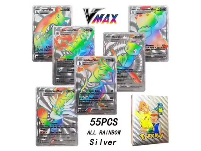 Pokemon karte 55 kom. u kutiji, Vmax, Rainbow silver