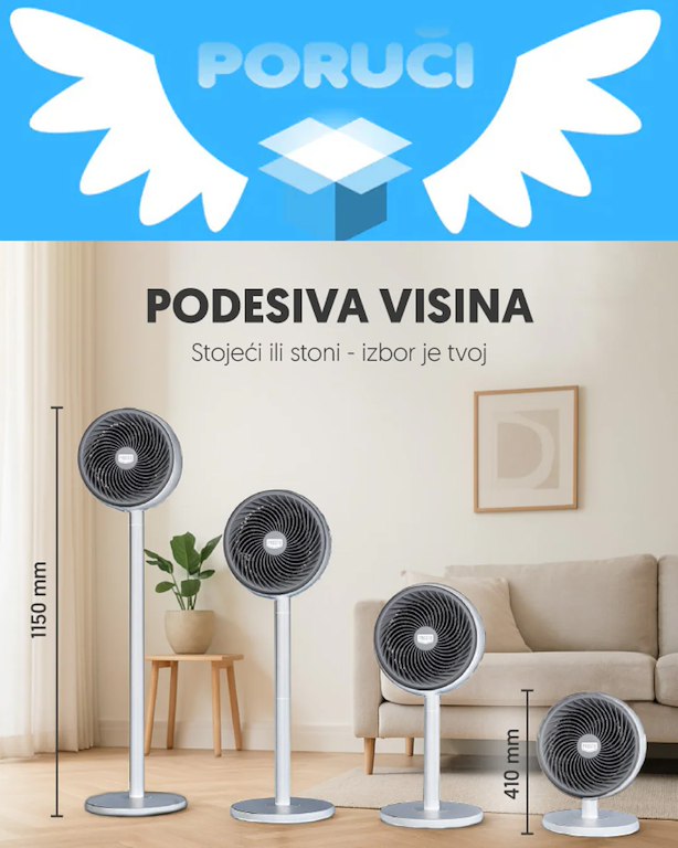 PROSTO stojeći ventilator TURBO, 75W SF10C/WH
