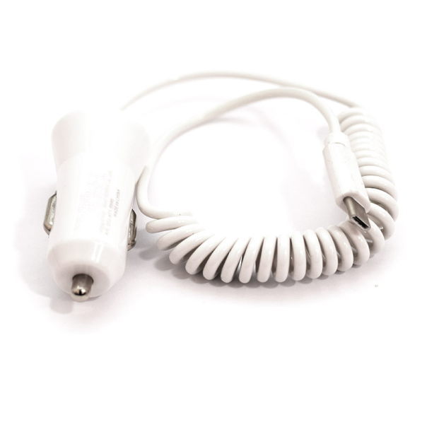 Auto punjač 2u1 (Type-C + USB slot) beli 1A.