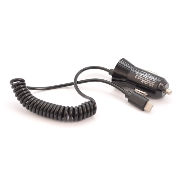 Auto punjač 2u1 (Type-C + USB slot) crni 1A.