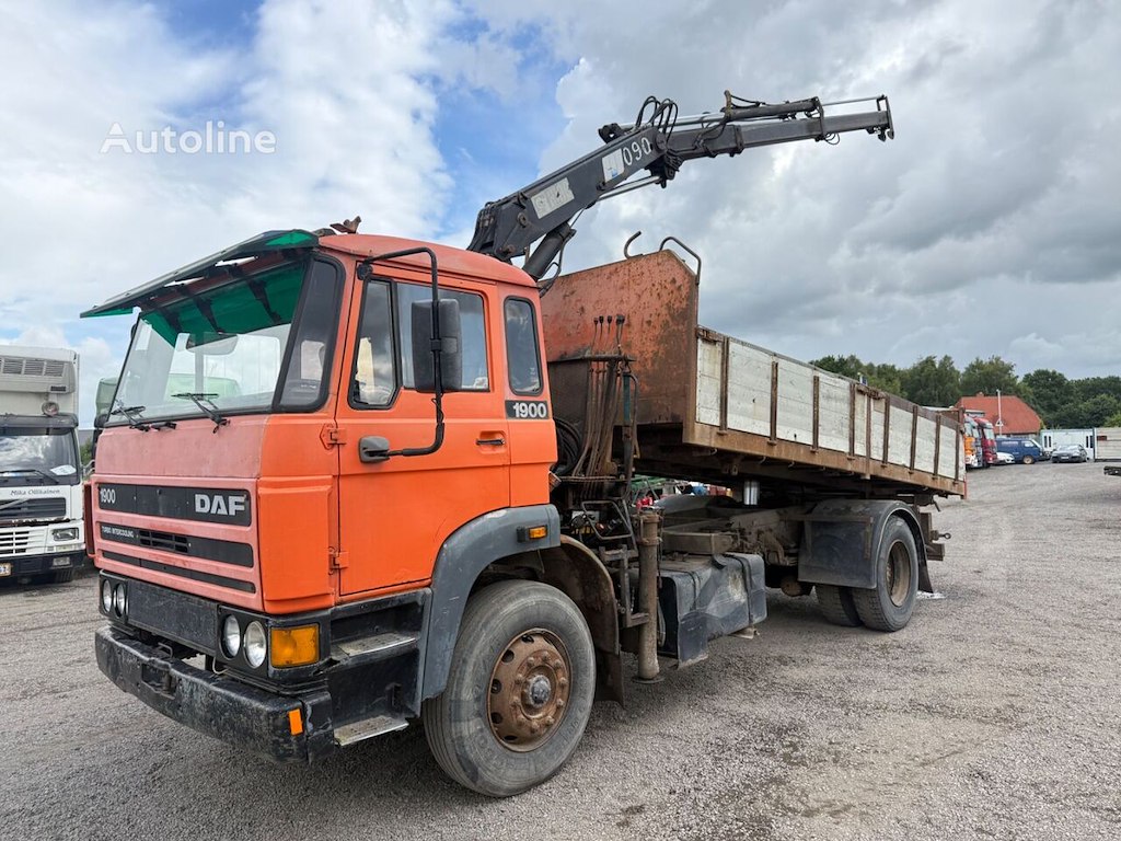 DAF 1900 turbo 4x2 tipper /crane Hiab 090 full steel kiper