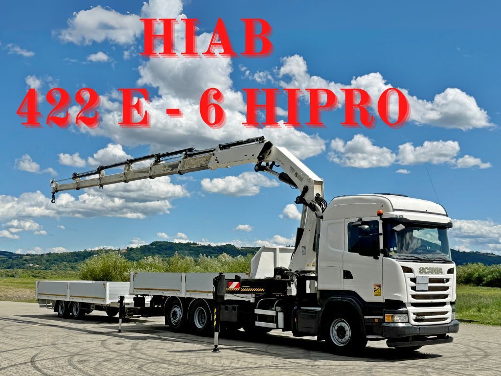 Scania R440 * HIAB 422 E-6 HIPRO + FUNK + Anhänger!*TOP kamion s ravnom platformom + prikolica sa ravnom platformom