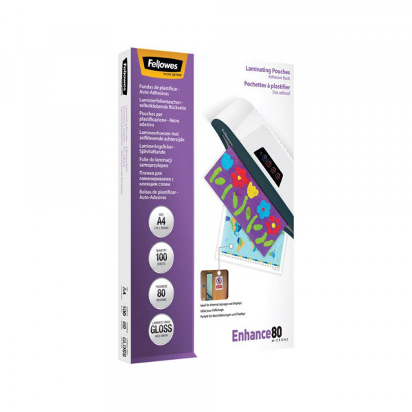 Folija za plastifikaciju A4 80mic sjajna samolepljiva Fellowes 5302202