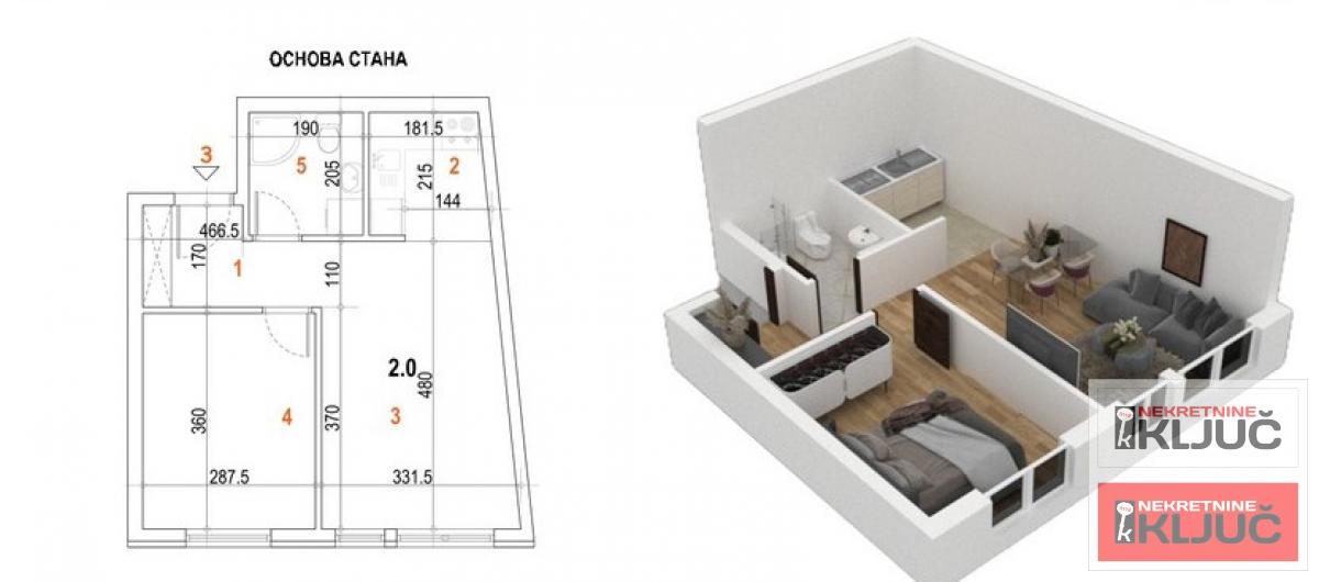 KOD SOMBORSKOG BULEVARA, 37m2, Dvosoban sa pdv, Izgradnja