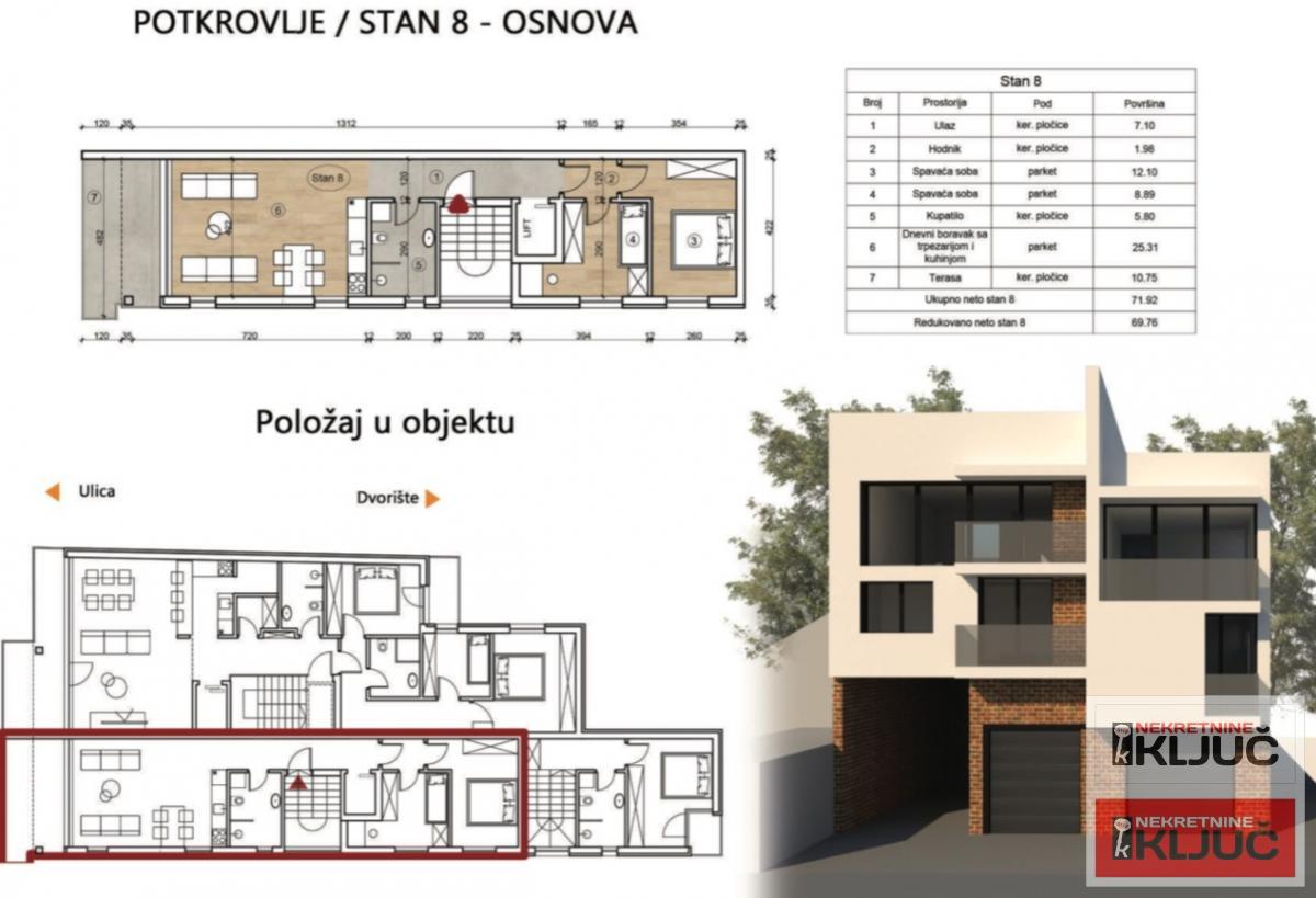 TELEP, 70m2 + krovna terasa, Trosoban sa pdv