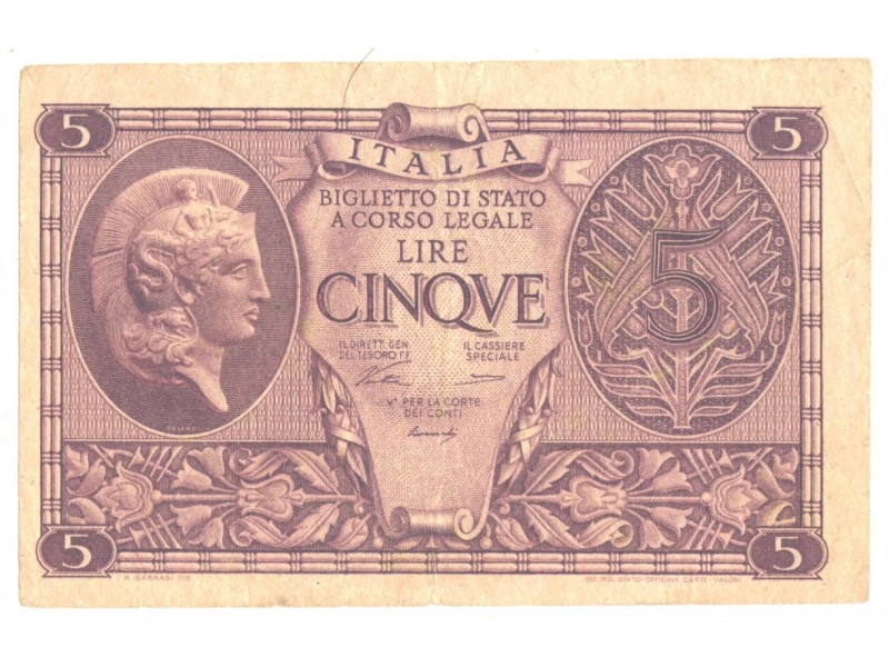 Italija 5 lire 1944