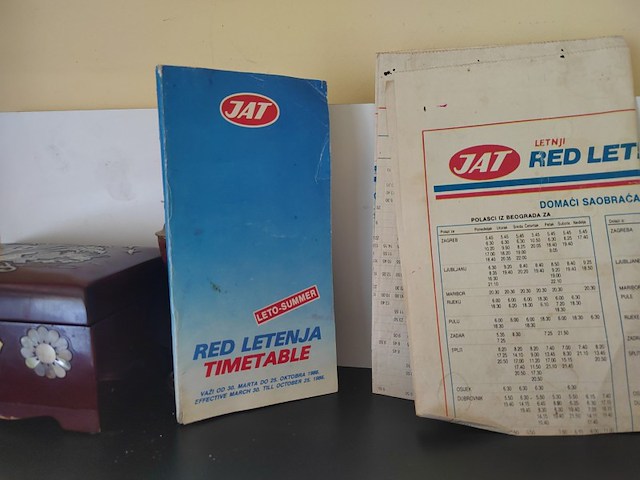 JAT, red letenja - leto 1986 plus JAT autokarta