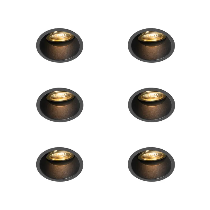 Set od 6 modernih ugradnih reflektora crne boje sa zlatnom bojom, rotirajućih i nagibnih - Alloy