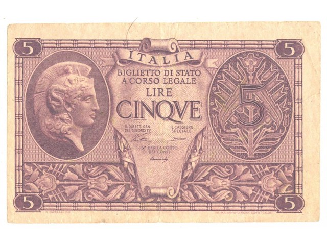 Italija 5 lire 1944