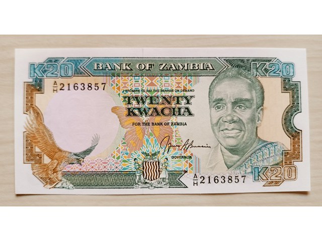 Zambia 20 kwacha. Unc, 1989 godina