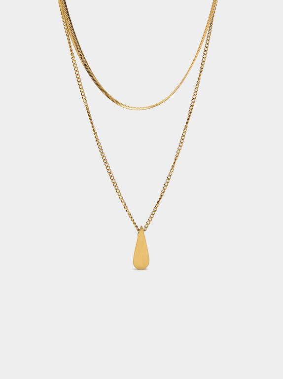 DOUBLE EFFECT NECKLACE WITH TEARDROP – STAINLESS STEEL