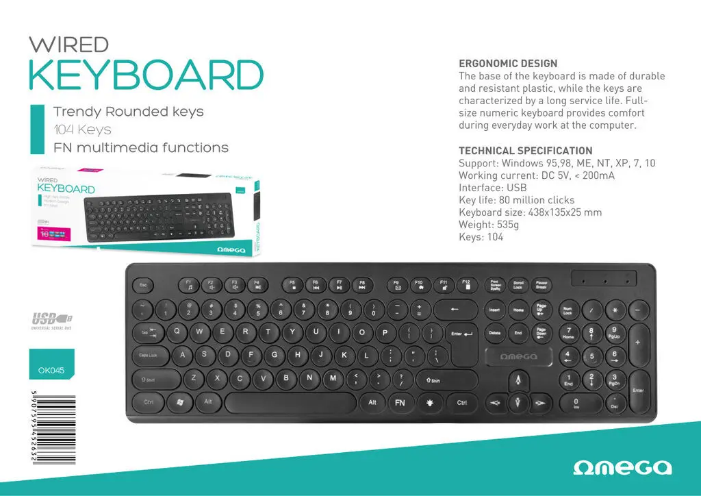 Omega Tastatura OK045BUS, US, Crna