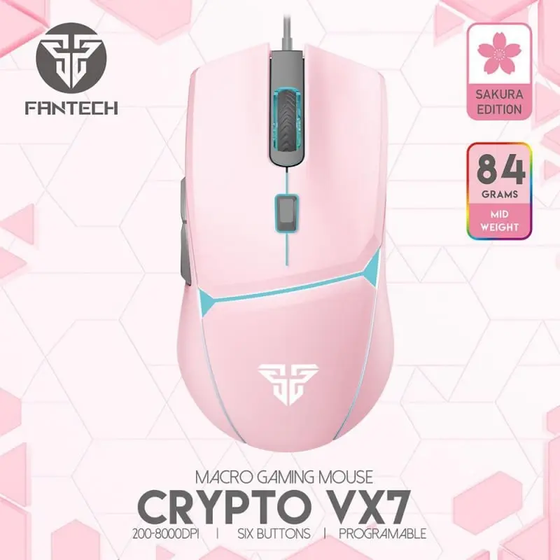 Fantech Gaming žičani miš VX7 Crypto Sakura, RGB, Optički, Roze