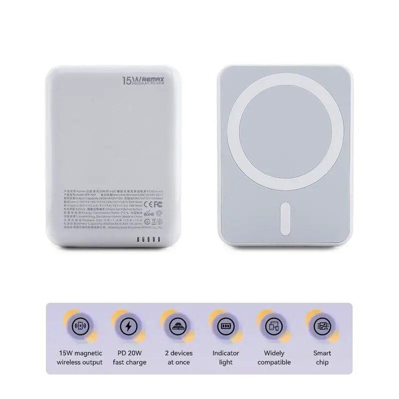 Remax Power bank RPP-509 Fantasy Series, Magsafe, PD20W, Bežično brzo punjenje, 15W, 5000mAh, Beli