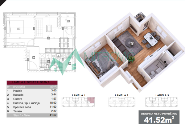 Dvosoban stan na prodaju, 42m2, 72.700€