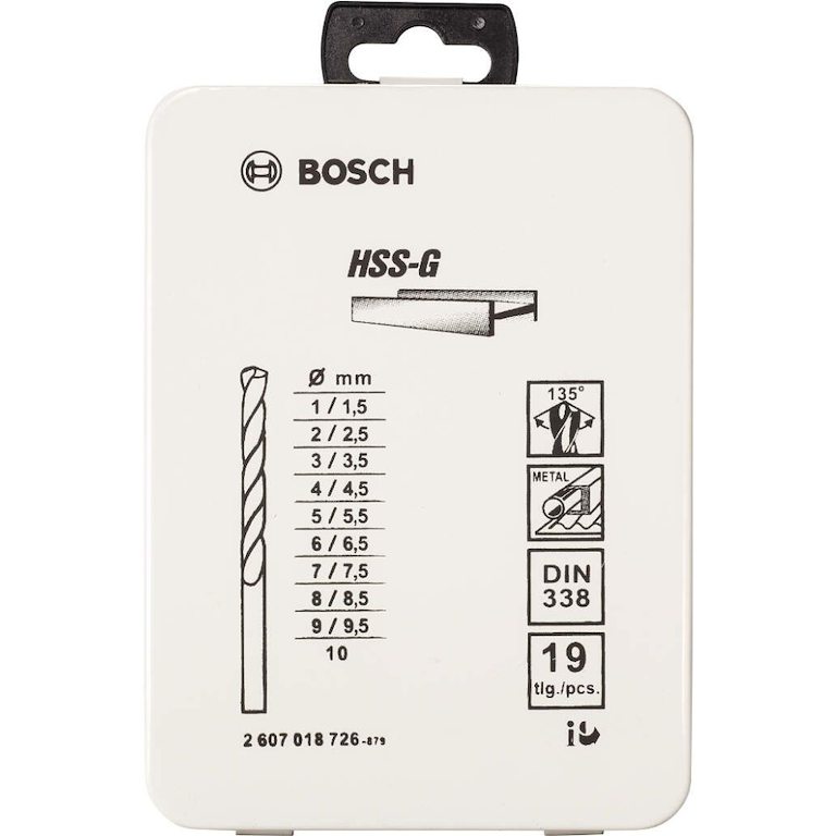 Bosch – Set burgija za metal HSS-G, DIN 338, 135°, 19-delni, u metalnoj kutiji – 2607018726
