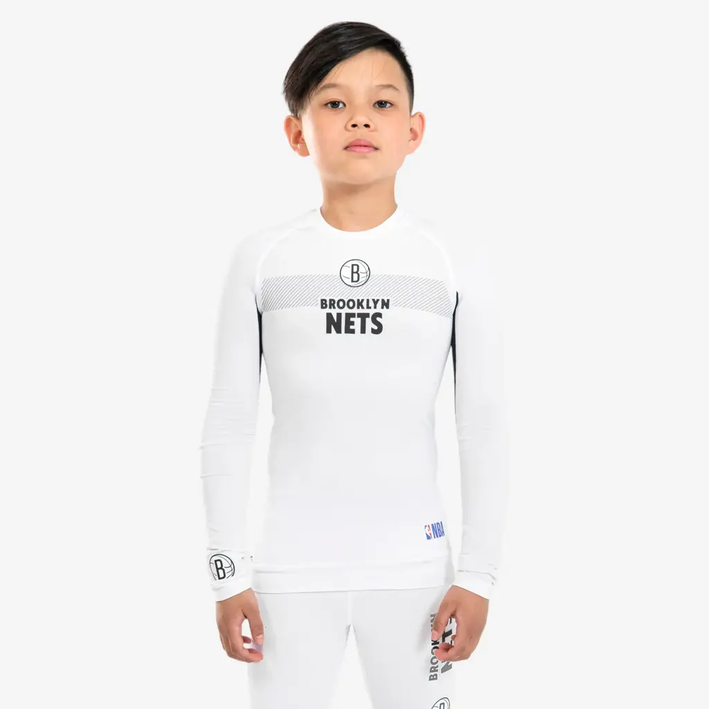 PODMAJICA ZA KOŠARKU UT500 DEČJA - NBA BRUKLIN NETSI/BELA