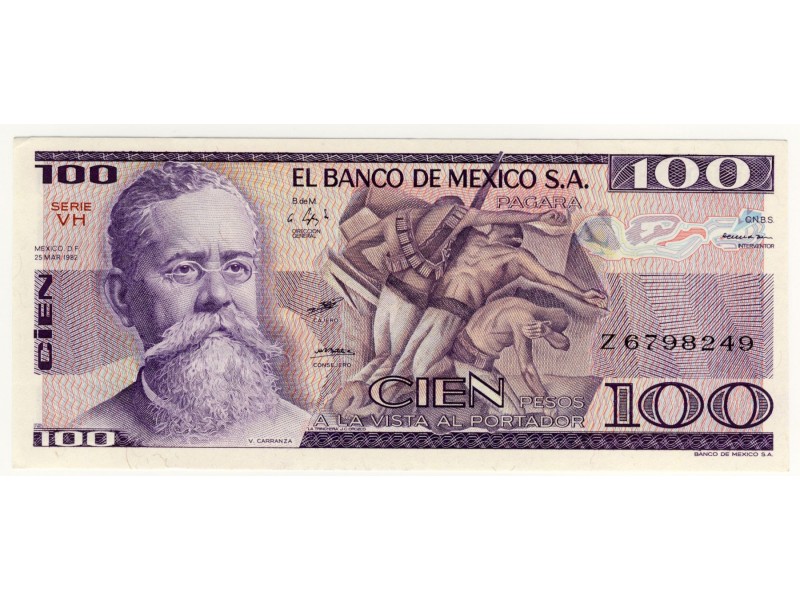 Meksiko. 100 pesos (1982). P#74. UNC PRESS