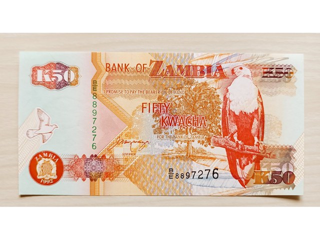 Zambia 50 kwacha. Unc 1992 godina