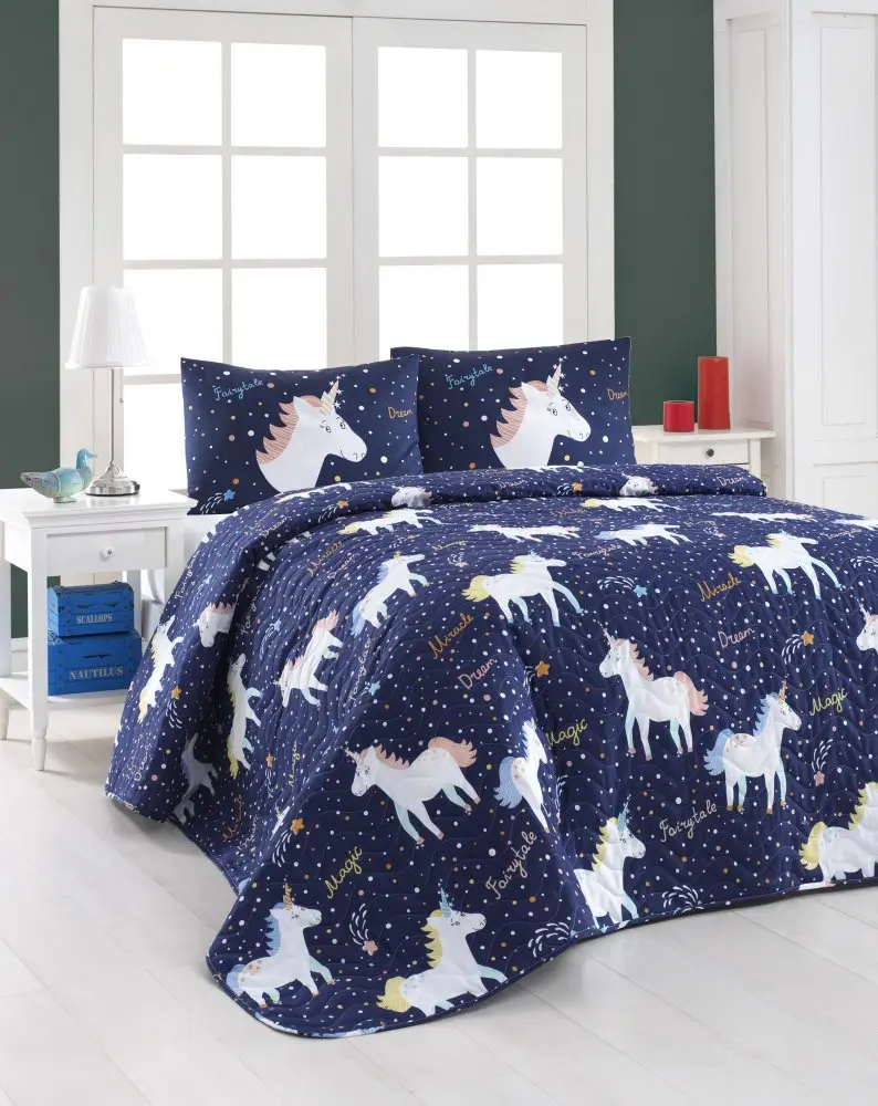 L'essentiel Maison Magic Unicorn Set prekrivač i 2 jastučnice, 240 x 220 cm, Teget
