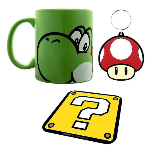 Super Mario (Yoshi) Mug Coaster Keychain Gift Set