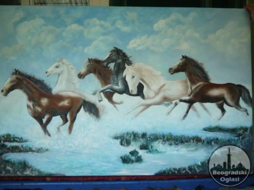 POVOLJNO PRODAJEM SLIKE-ULJA NA PLATNU : KONJI 130x85cm