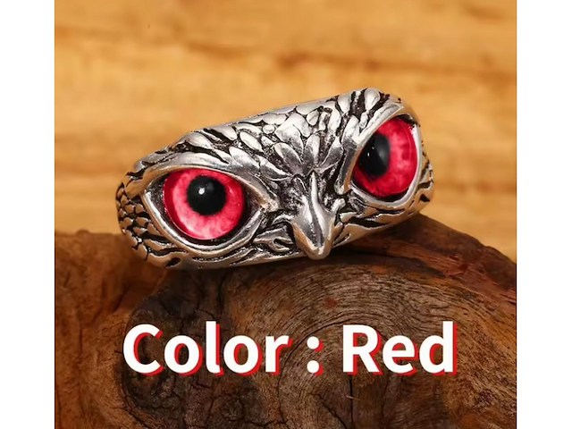 Owl eyes, metalni prsten, crveni
