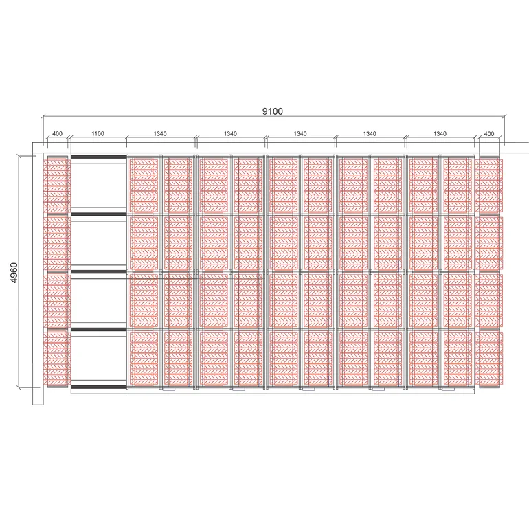 Kompaktno skladištenje guma: V 4960 x D 9100 mm