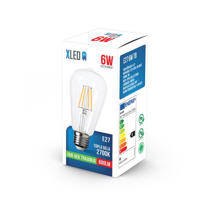 Xled E27 6W SL-F-S6-A Filament Sijalica 2700K/ST64,220V,600Lm,Toplo bela