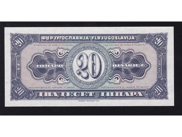 JUGOSLAVIJA --- 20  DINARA 1951 --- a-UNC/UNC - PROBA -