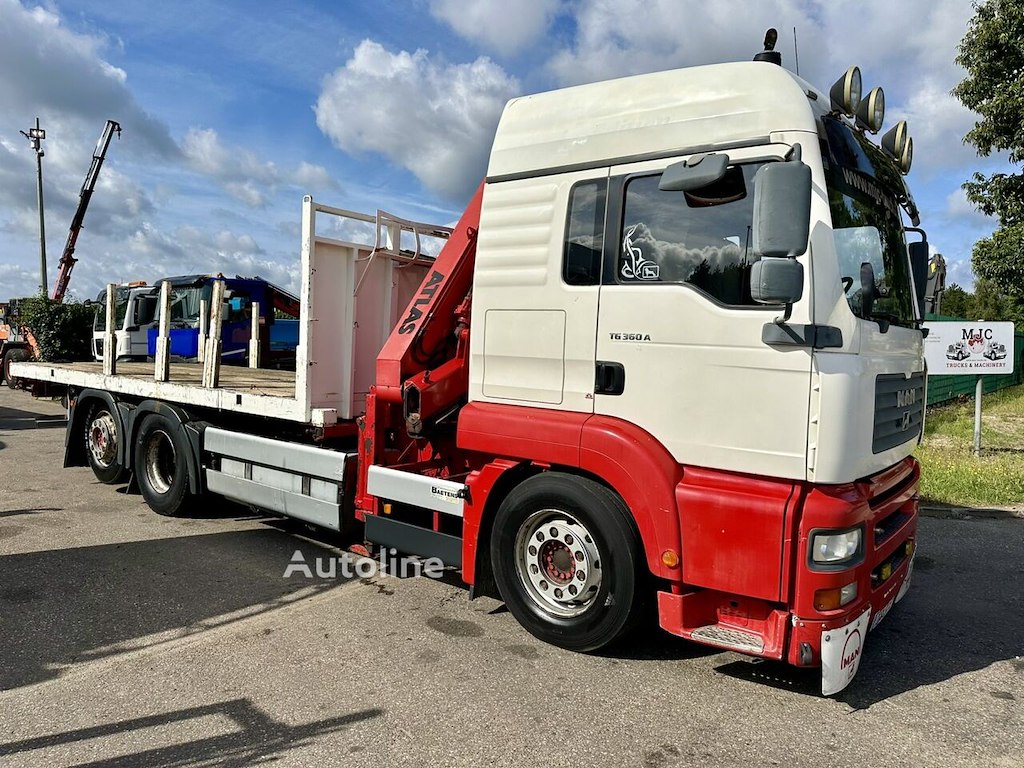 MAN TG 360 A 6x2 + KRAN ATLAS 100.1 A3 - PLATFORM 5m80 - E3 - LIFT-A kamion s ravnom platformom