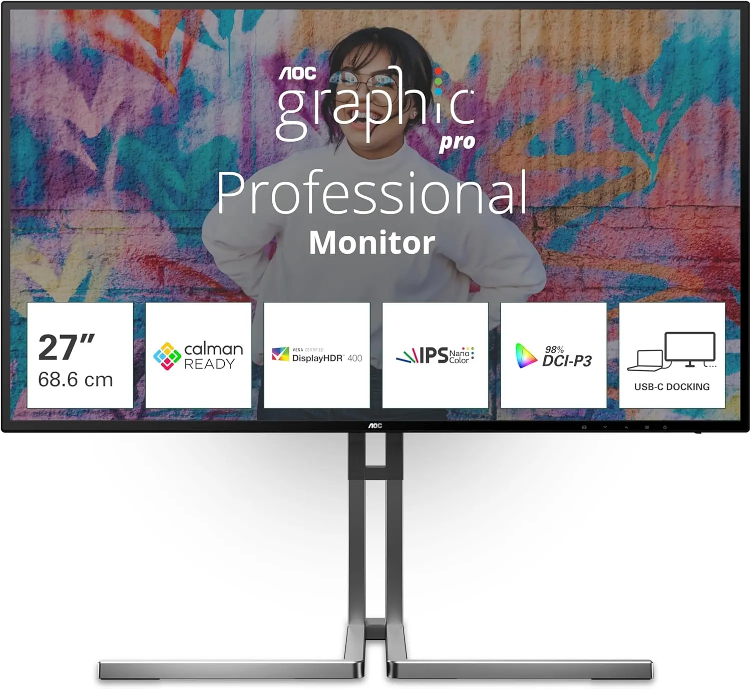 AOC monitor U27U3CV 27", 3840 x 2160 (4K UHD), IPS, 60 Hz, HDMI, DP
