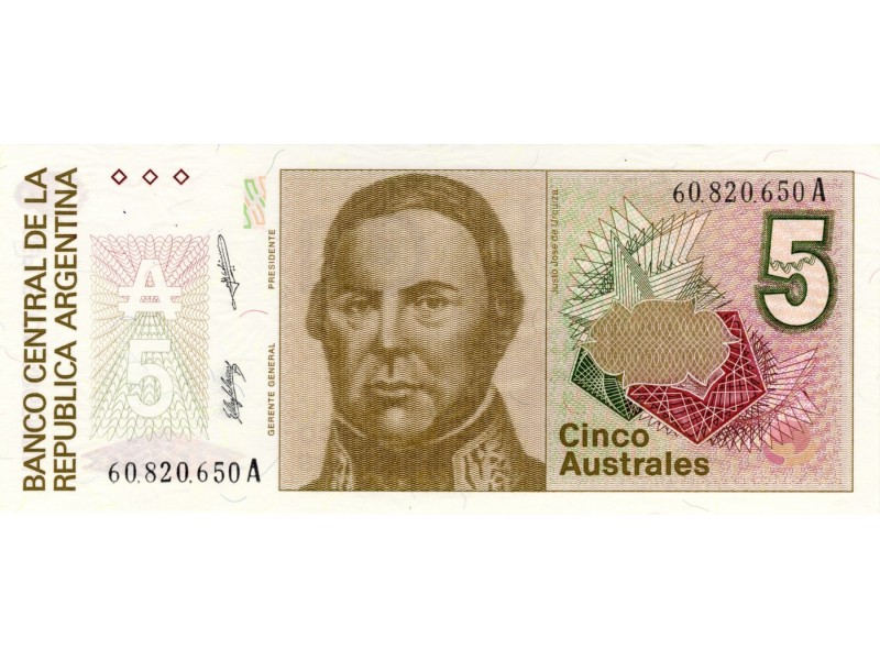 Argentina. 5 Australes (1985-1989). P#324. UNC. PRESS