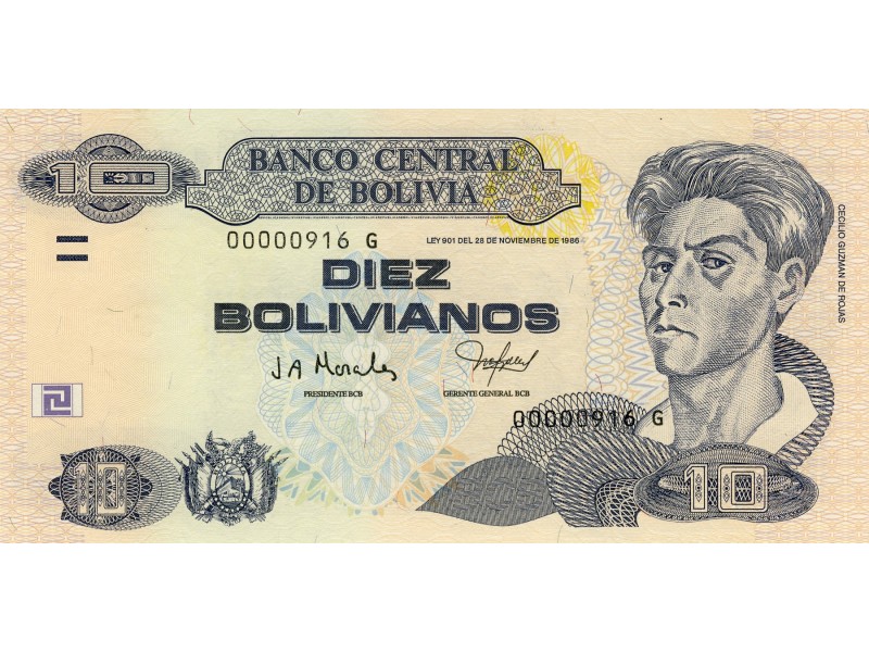 Bolivia. 10 bolivianos (1986 [2005]). P#228. UNC PRESS