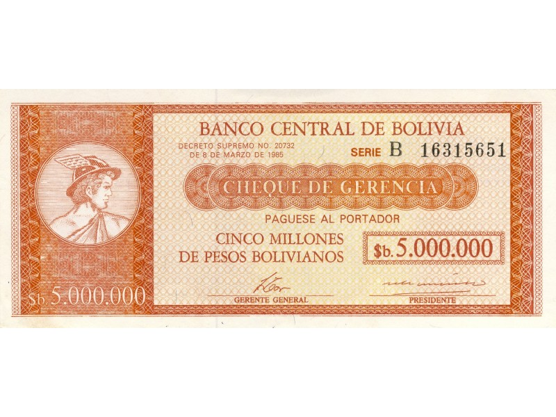 Bolivia. 5000000 pesos (1985). P#192A. UNC PRESS